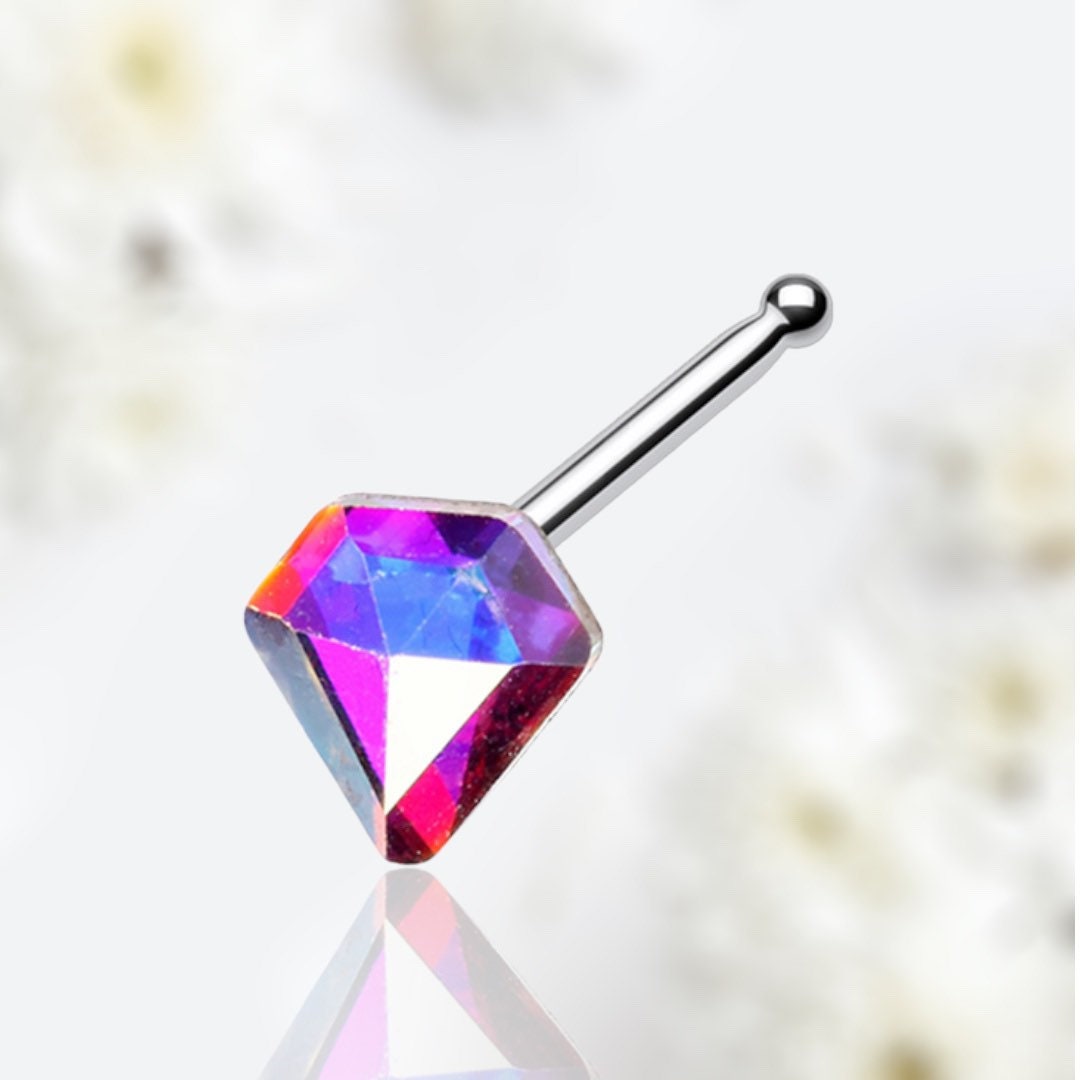 20G Silver Iridescent Diamond Shape Nose Stud - Etsy