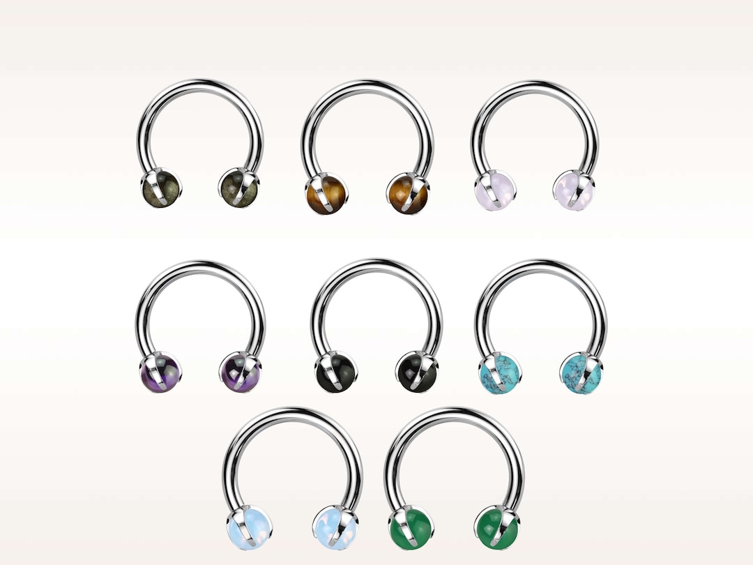 16g Natural Stone Septum Ring, Titanium Internally Threaded Natural ...