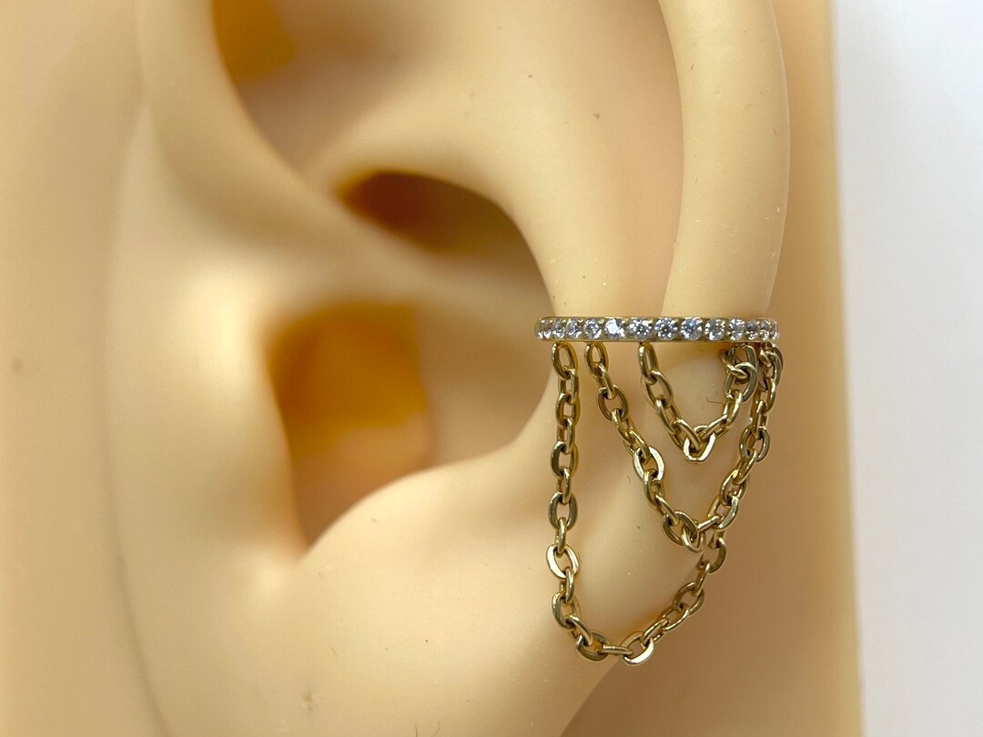 Conch Hoop Earring, Dangling Chain Decor Gem Conch Cartilage Piercing ...
