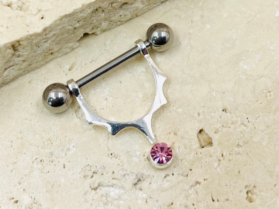 14g Pink Dangle Nipple Rings, Simple Style Pink Gem Drop Dangle Nipple ...