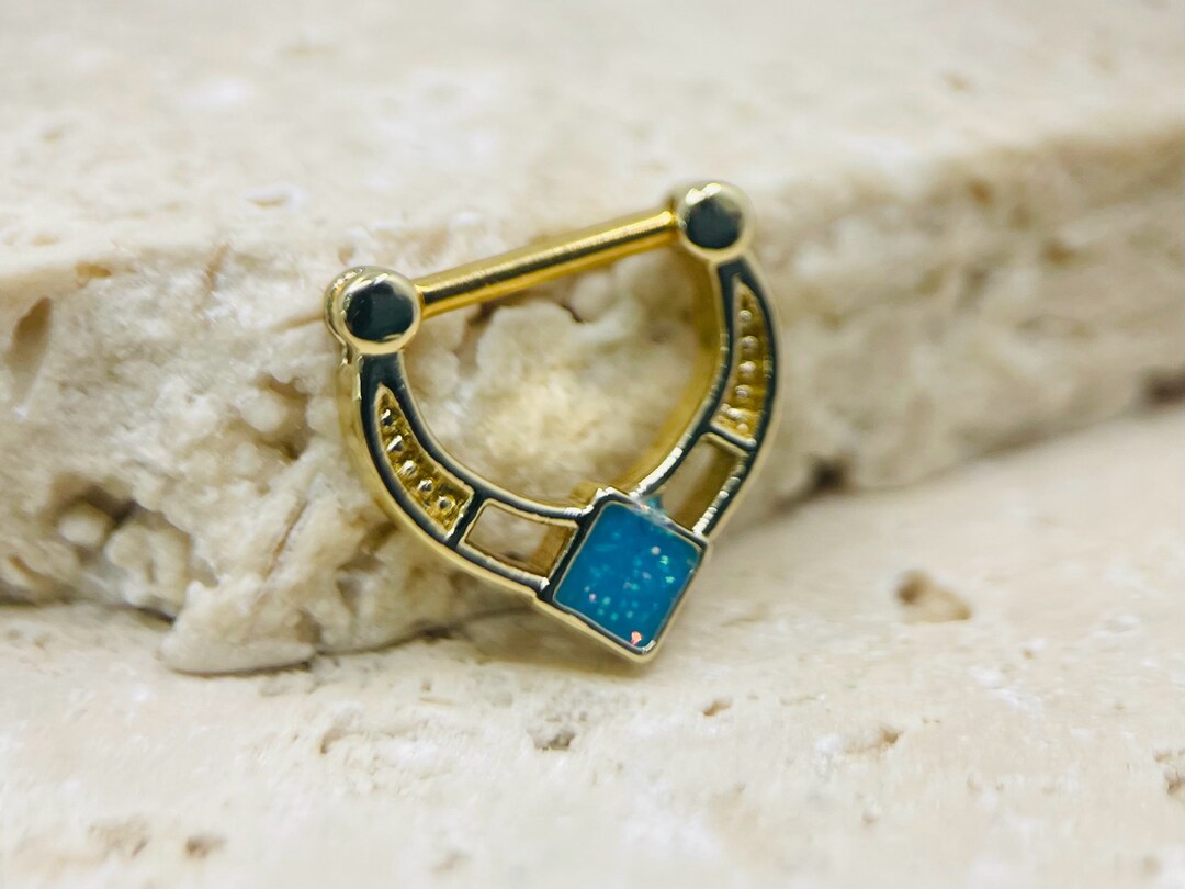 16G Gold Blue Opal Glitter Septum Clicker Ring • Septum Piercing - Etsy