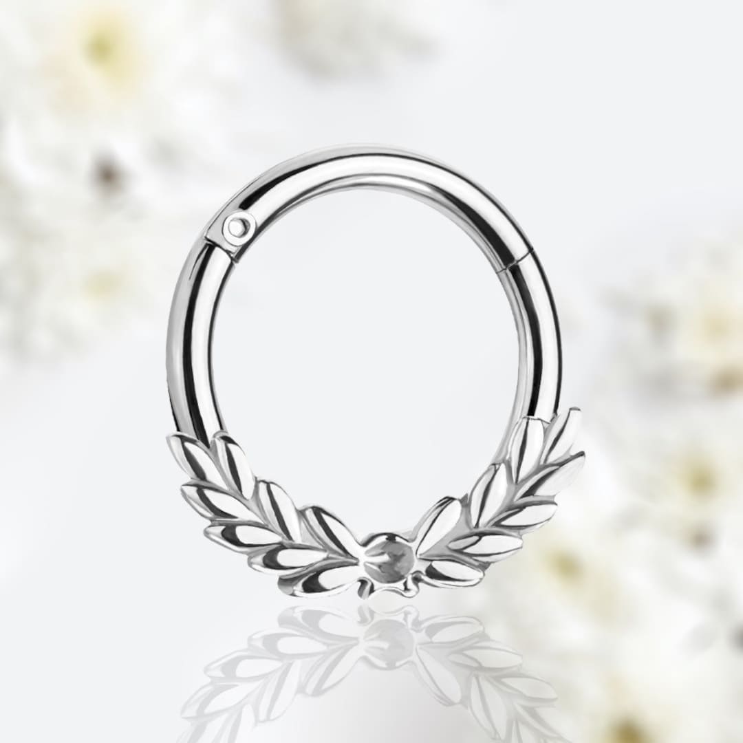 16G Silver Laurel Leaves Septum Piercing Clicker Hoop Ring - Etsy