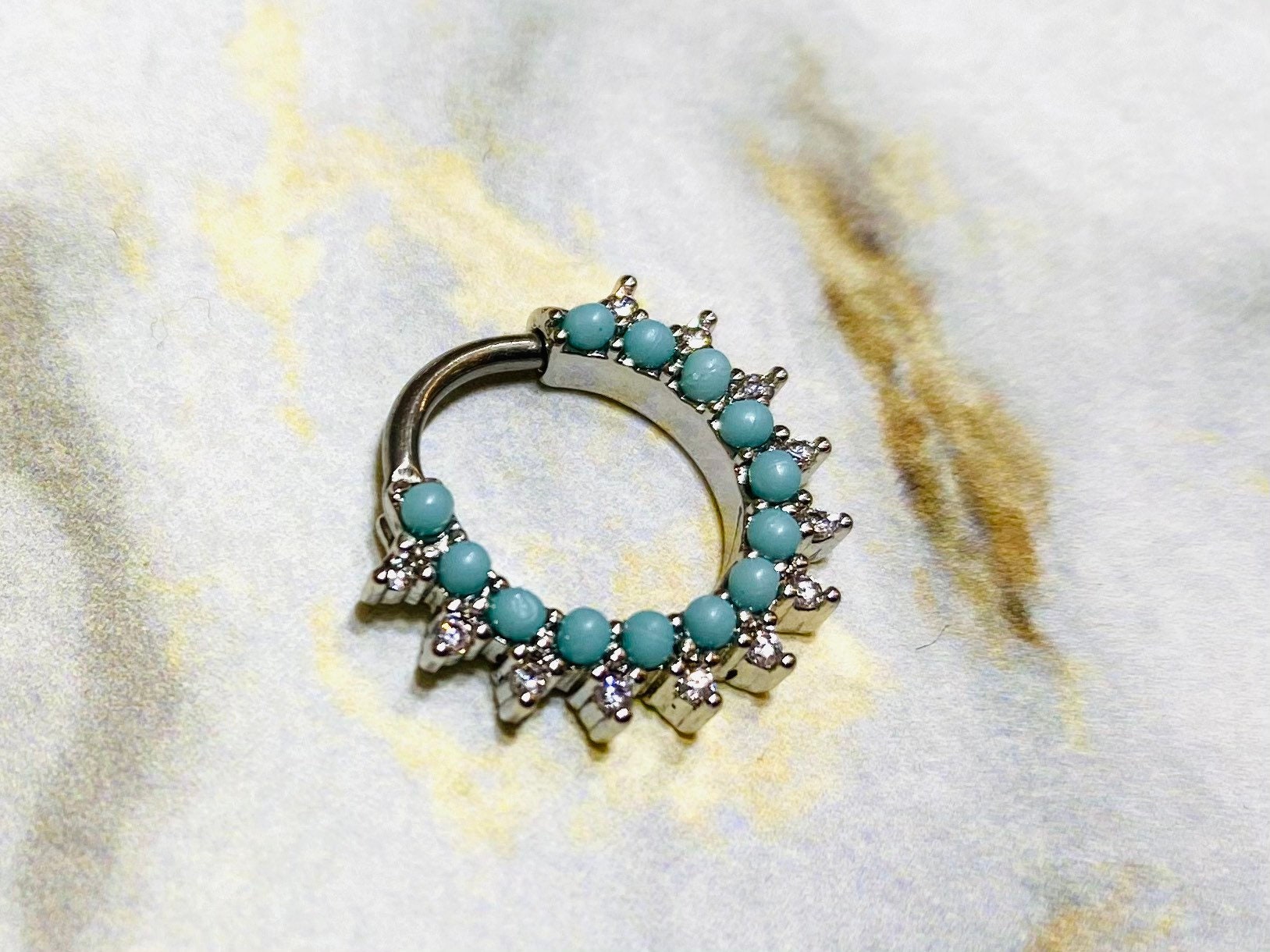 16G Turquoise With Clear Stones 10MM Bendable Septum Ring. - Etsy