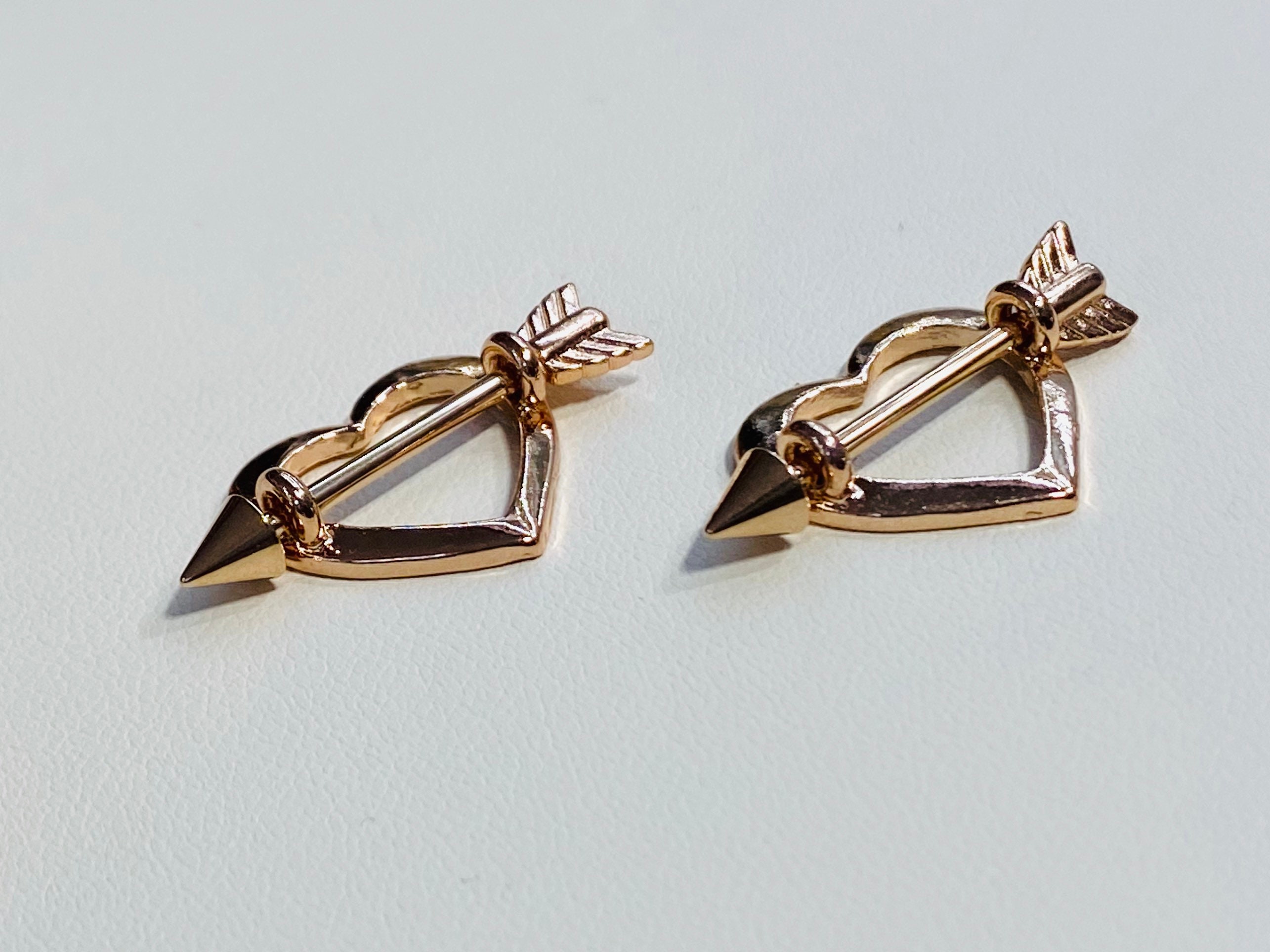 14G Rose Gold Cupid Heart Nipple Barbells. Nipple Piercings. Nipple ...