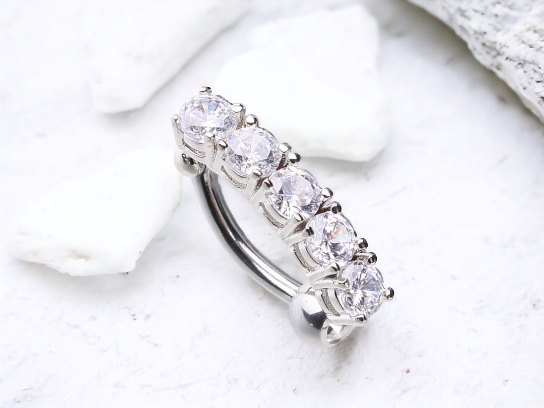 Silver Reverse Belly Ring, Sparkle Gem Decorative Top Down Elegant ...