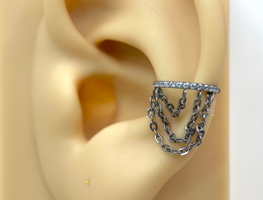 Conch Hoop Earring, Dangling Chain Decor Gem Conch Cartilage Piercing ...