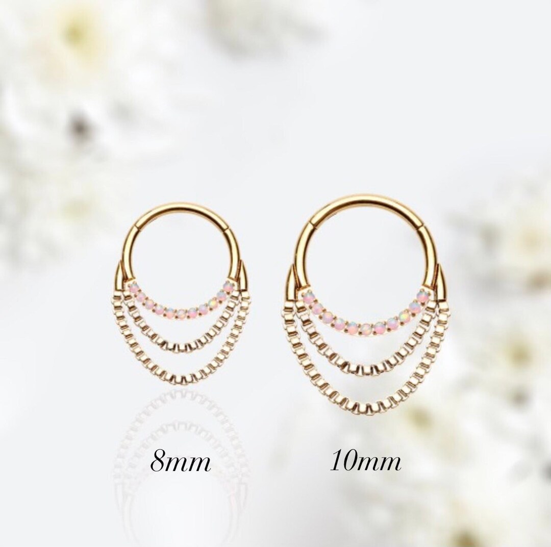16G Gold Multicolor Gem Septum Piercing Hoop Clicker Ring Colorful Gem ...