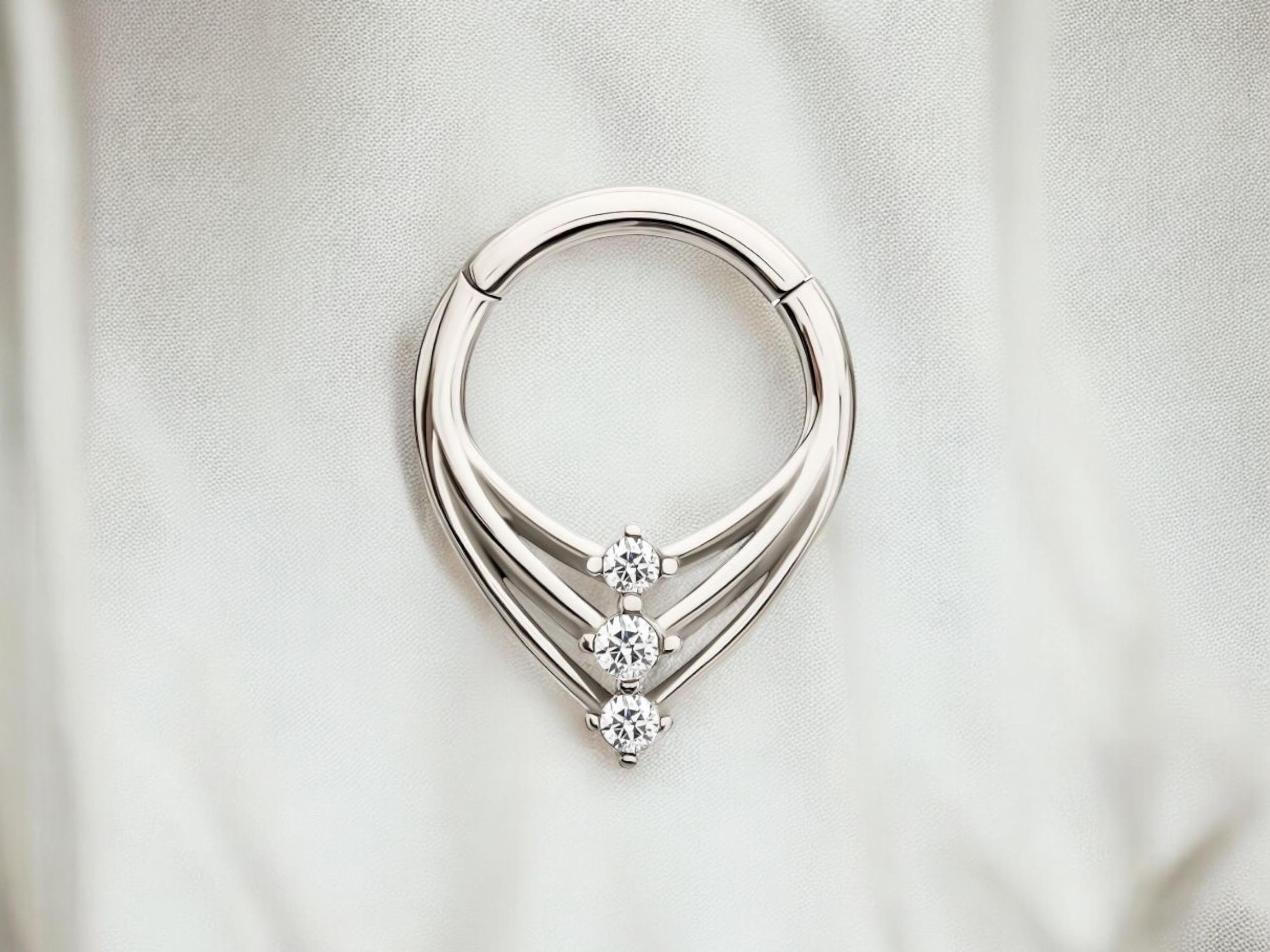 Triple Tier Septum Ring, Chic Style Nose Piercing Hoop Ring, 16g Hinged ...