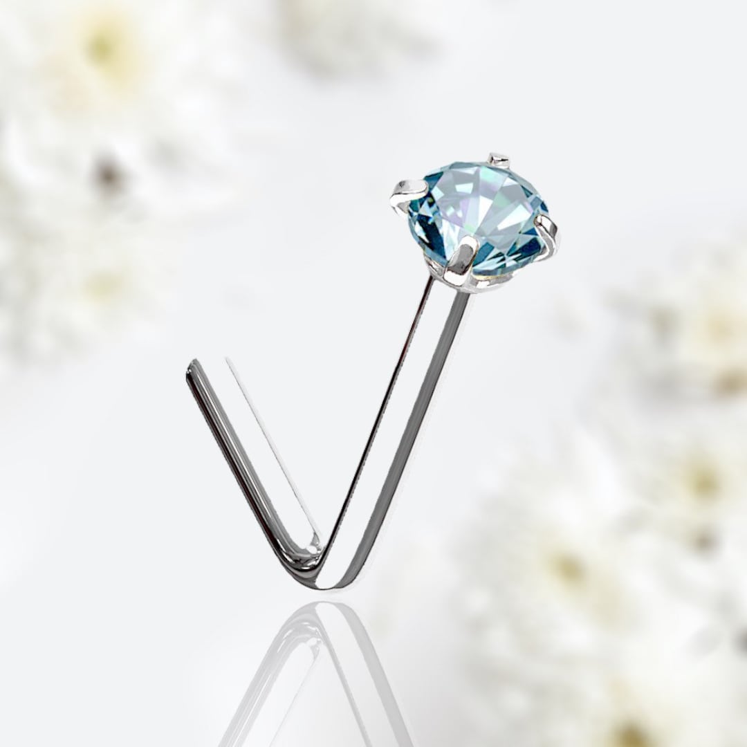 20G Baby Blue Gem L Shape Nose Piercing Stud, Simple Style Cute Baby ...