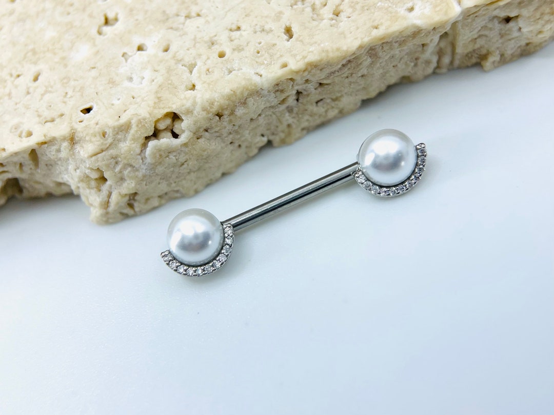 14G White Pearl Nipple Barbells, Pearl Nipple Piercing Jewelry - Etsy