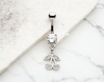 Fruit Belly Rings 2-Piece Cherry Belly Button Rings - Stainless Steel ...