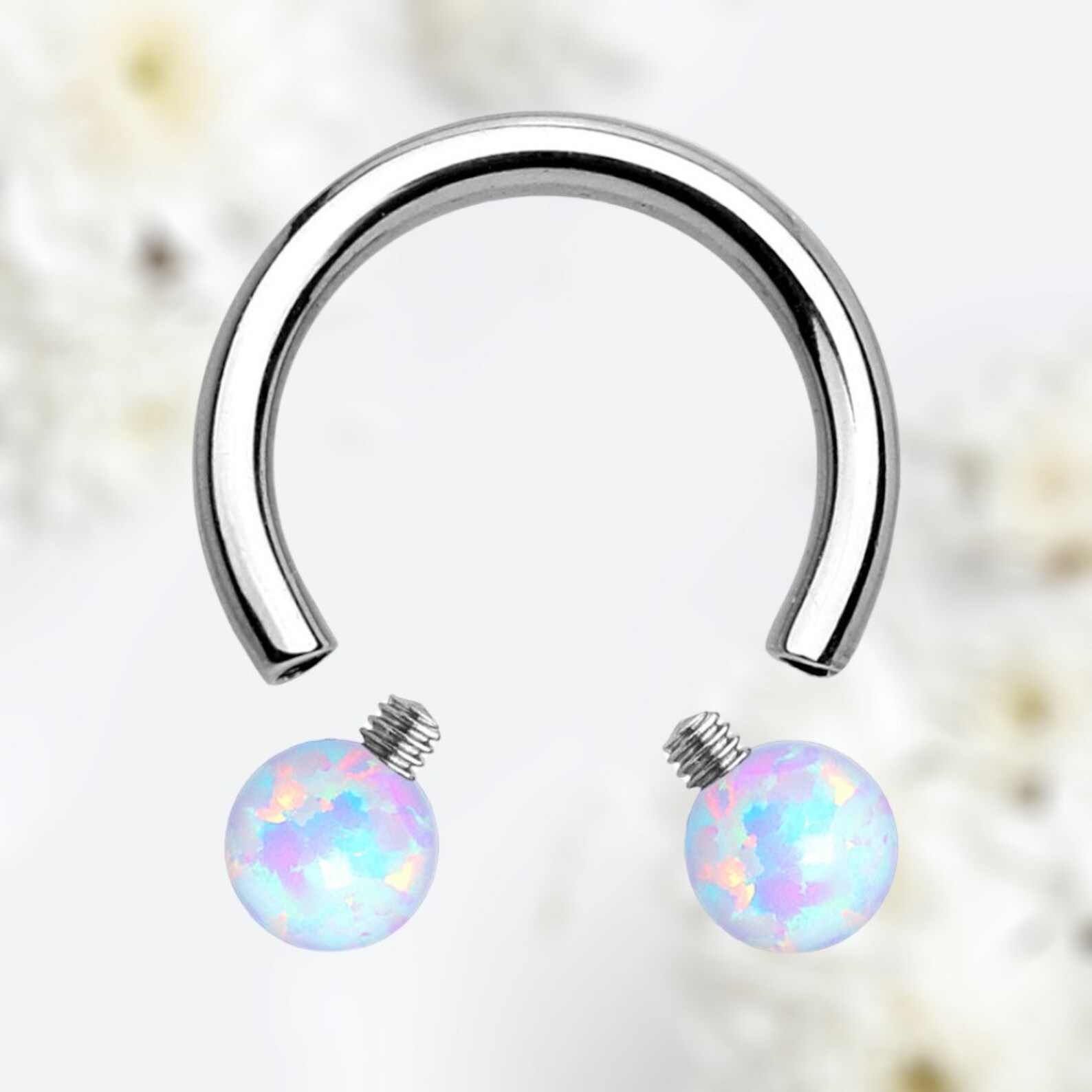 16G Internally Threaded White Opal Ends 8MM 10MM Horseshoe Septum Ring ...