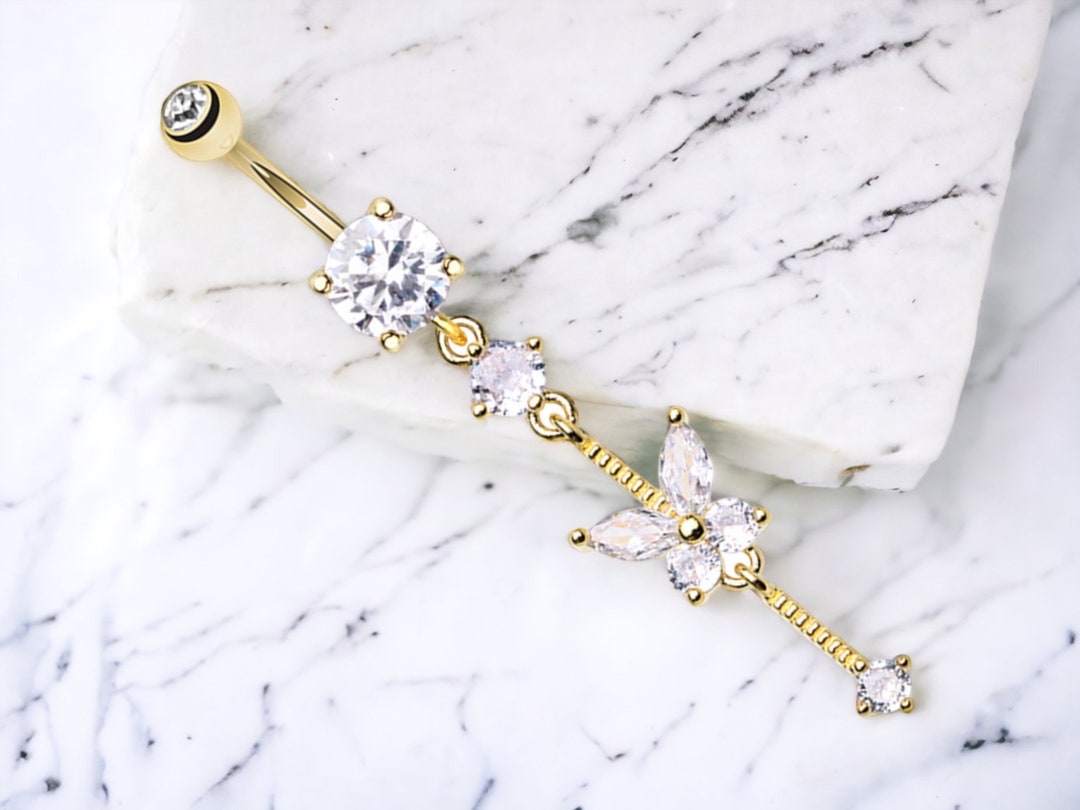 Gold Butterfly Belly Button Piercing Dangling Butterfly Chain Gold ...