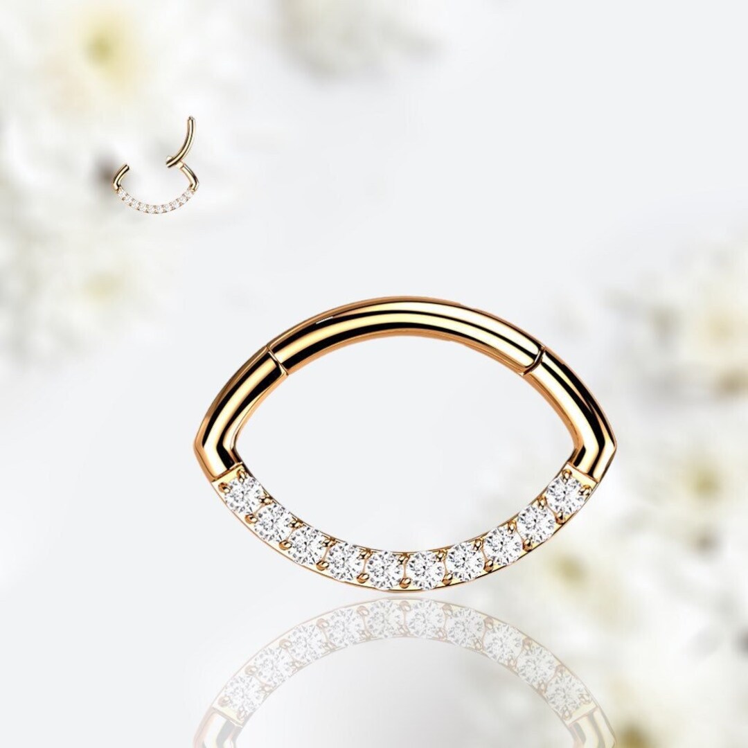 Implant Grade Titanium Septum Piercing Ring, Simple Style Sparkle Gem ...