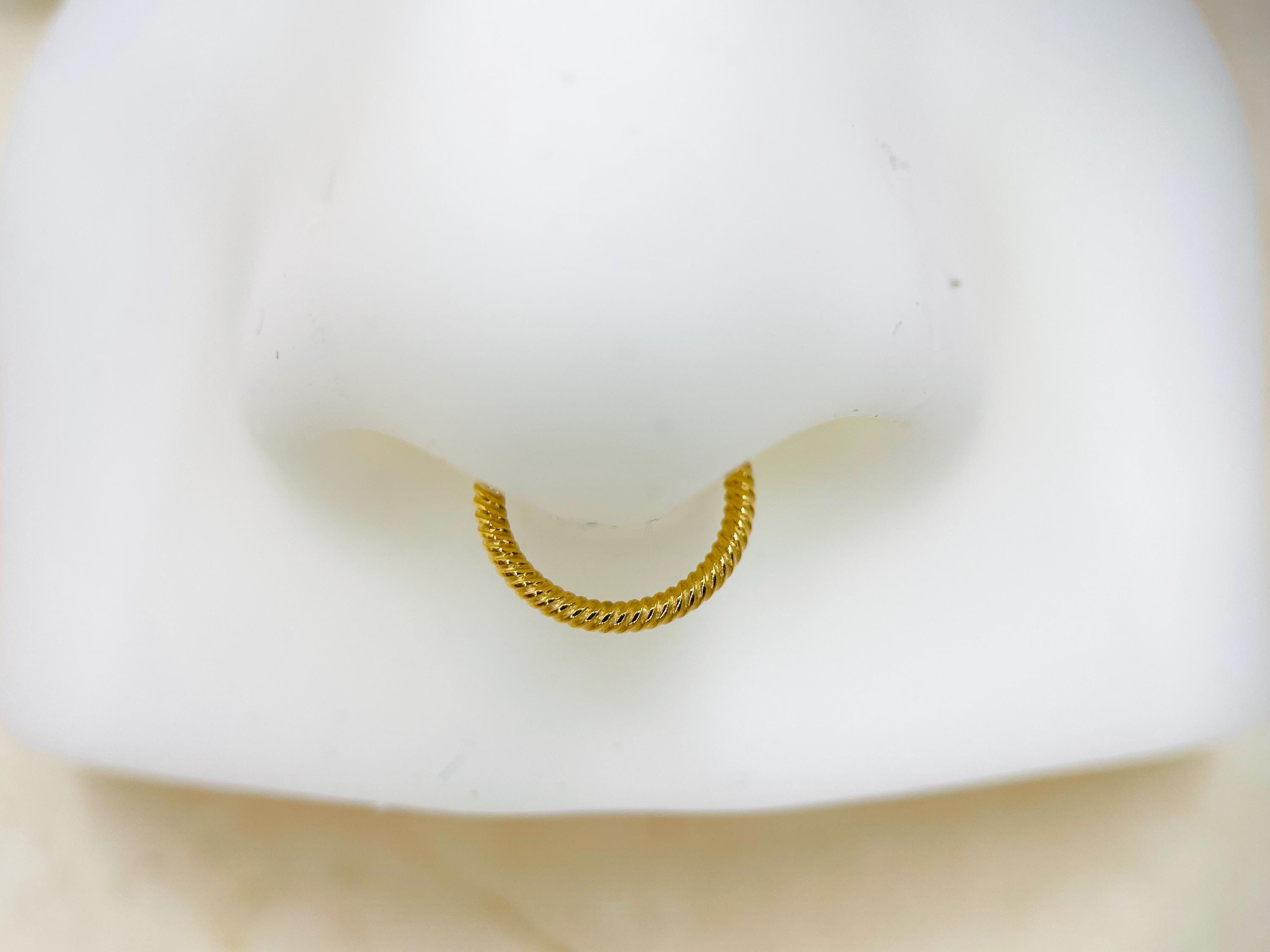 16G Gold Twisted Rope Design Septum Clicker Ring, 8mm Hinged Gold Hoop ...