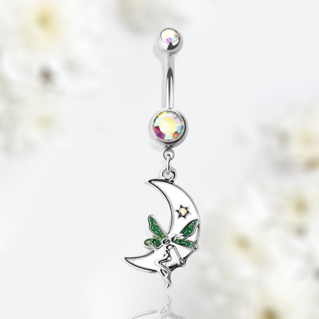 Moon Belly Ring, Fairy Under Moon Decor Dangling Belly Ring Piercing ...