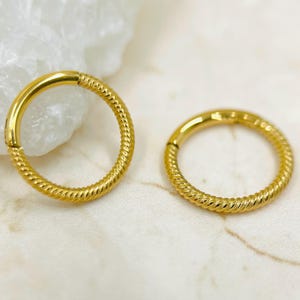 16G Gold Twisted Rope Design Septum Clicker Ring, 8mm Hinged Gold Hoop ...