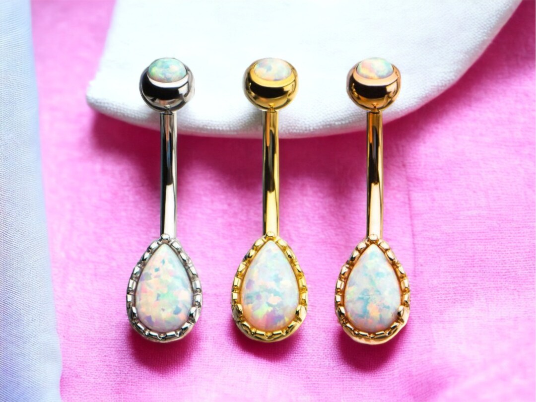 14G Dainty White Opal Gems Belly Button Ring Piercing • Simple Belly ...