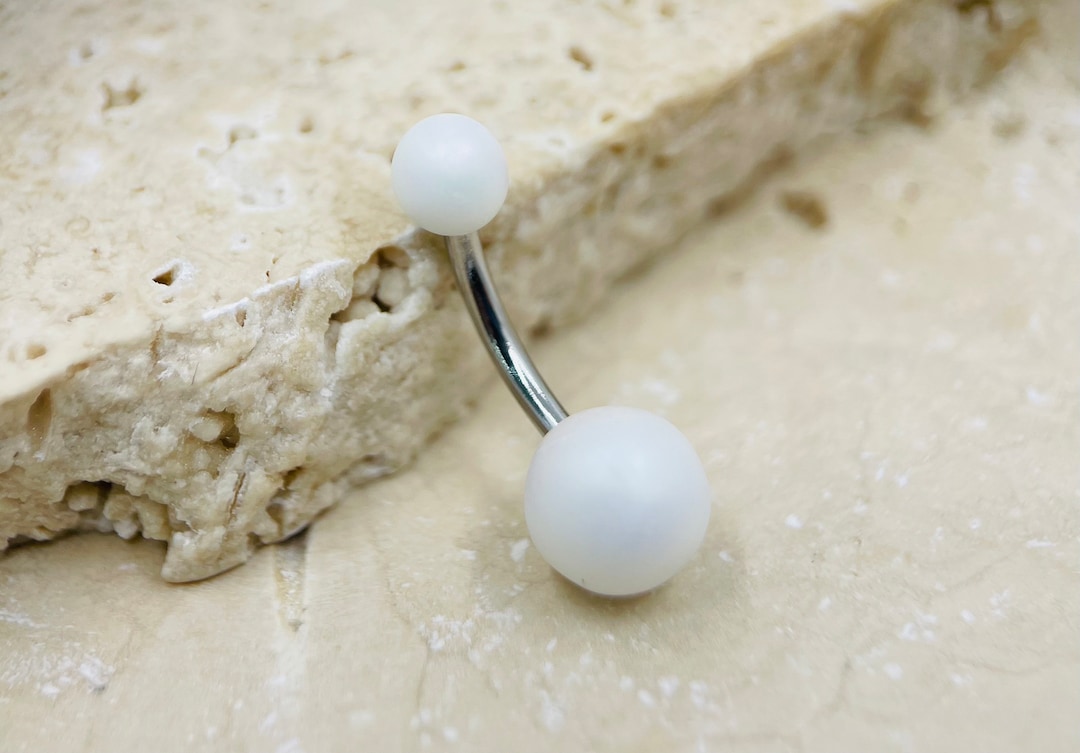 White Belly Button Ring, Basic Belly Ring, Plain White Simple Style ...