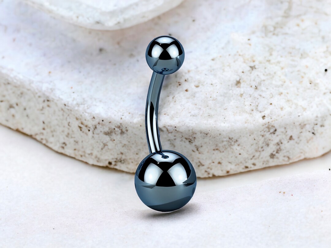 14G Implant Grade Titanium Plain Blue Belly Button Ring, Simple Style ...