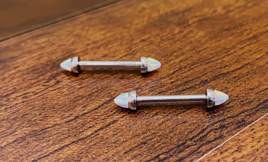 14G Internally Threaded White Opal Ends Nipple Barbell. Nipple ...
