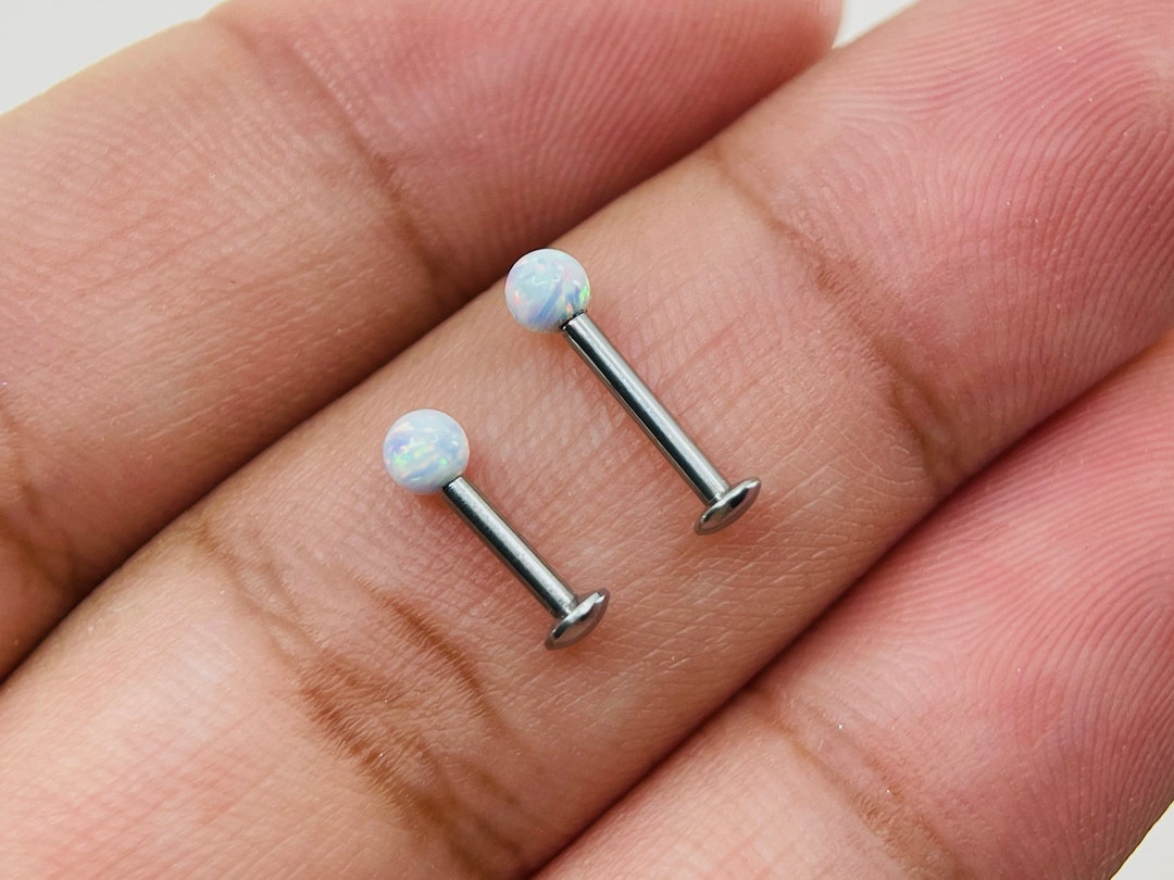 Internally Threaded White Opal Ball Top Flag Back Labret Monroe ...