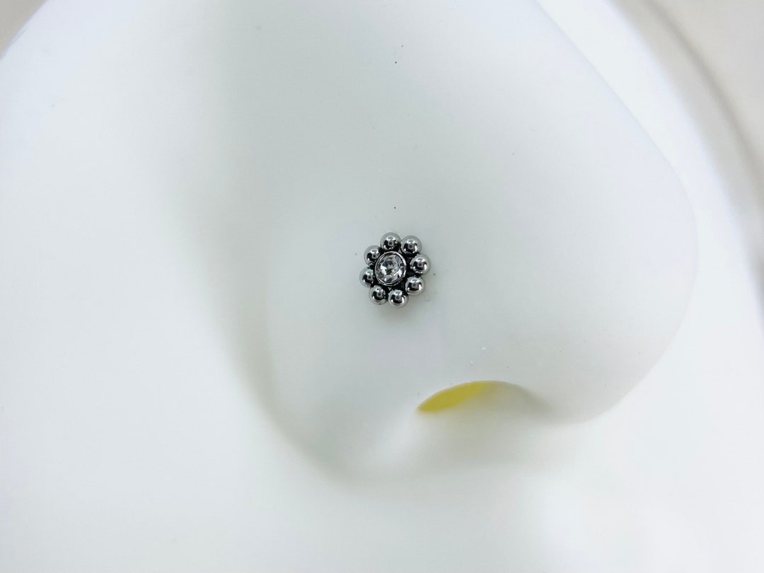 20g L Bend Nose Ring Stud, Beaded Decor Cute Little Gem Center Nose ...