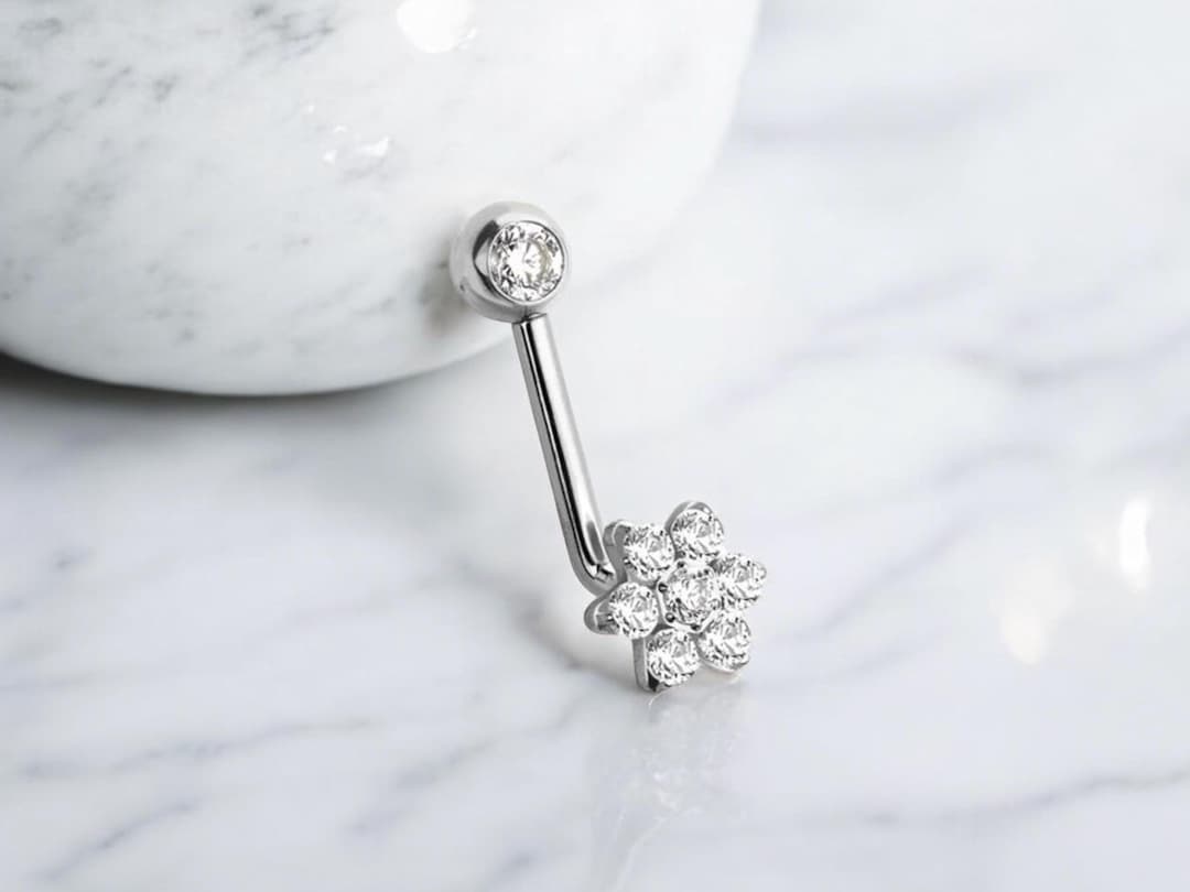 Titanium Internally Threaded Christina Piercing, L Bent Flat Top Flower ...