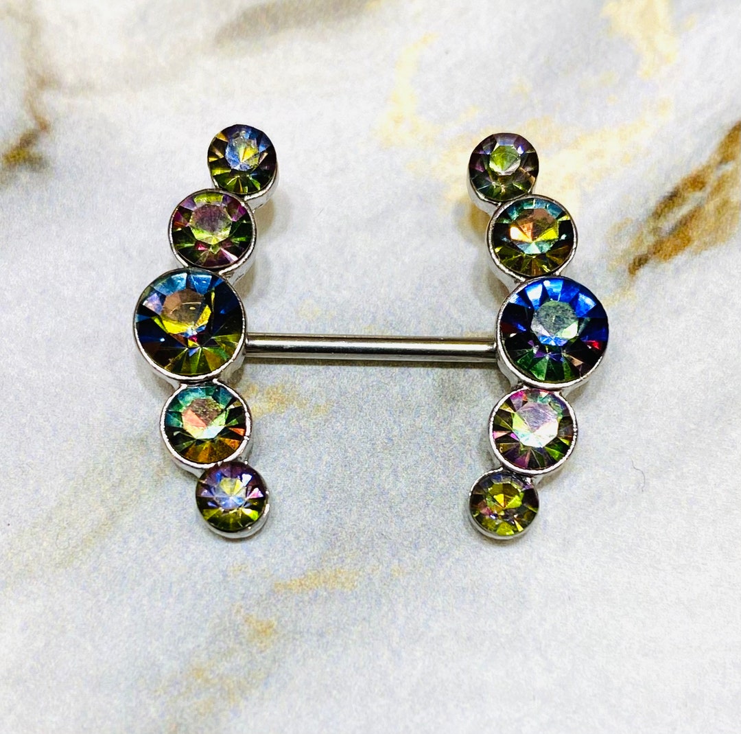 14G Colorful Crystals Nipple Piercing Jewelry Barbells Multicolor Gem ...