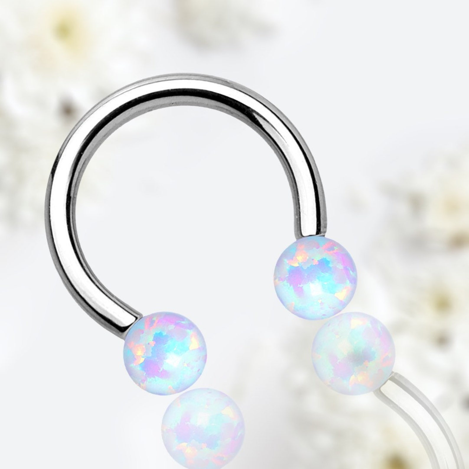 16G Internally Threaded White Opal Ends 8MM 10MM Horseshoe Septum Ring ...