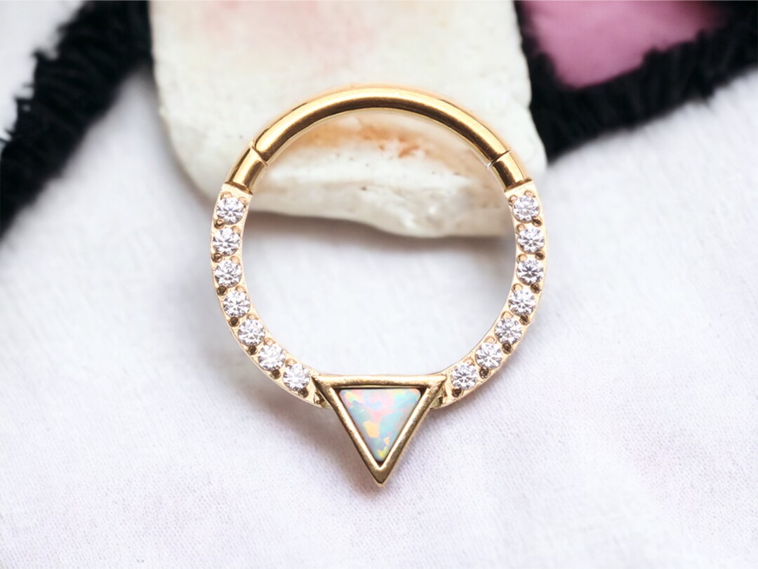 16G Gold Opal Septum Ring, V Cut White Opal Cz Decor Front Septum Nose ...