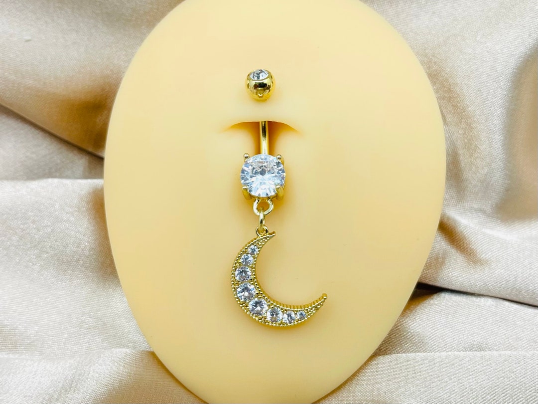 Gold Moon Dangling Charm Belly Button Ring Decorative Dangling Moon ...