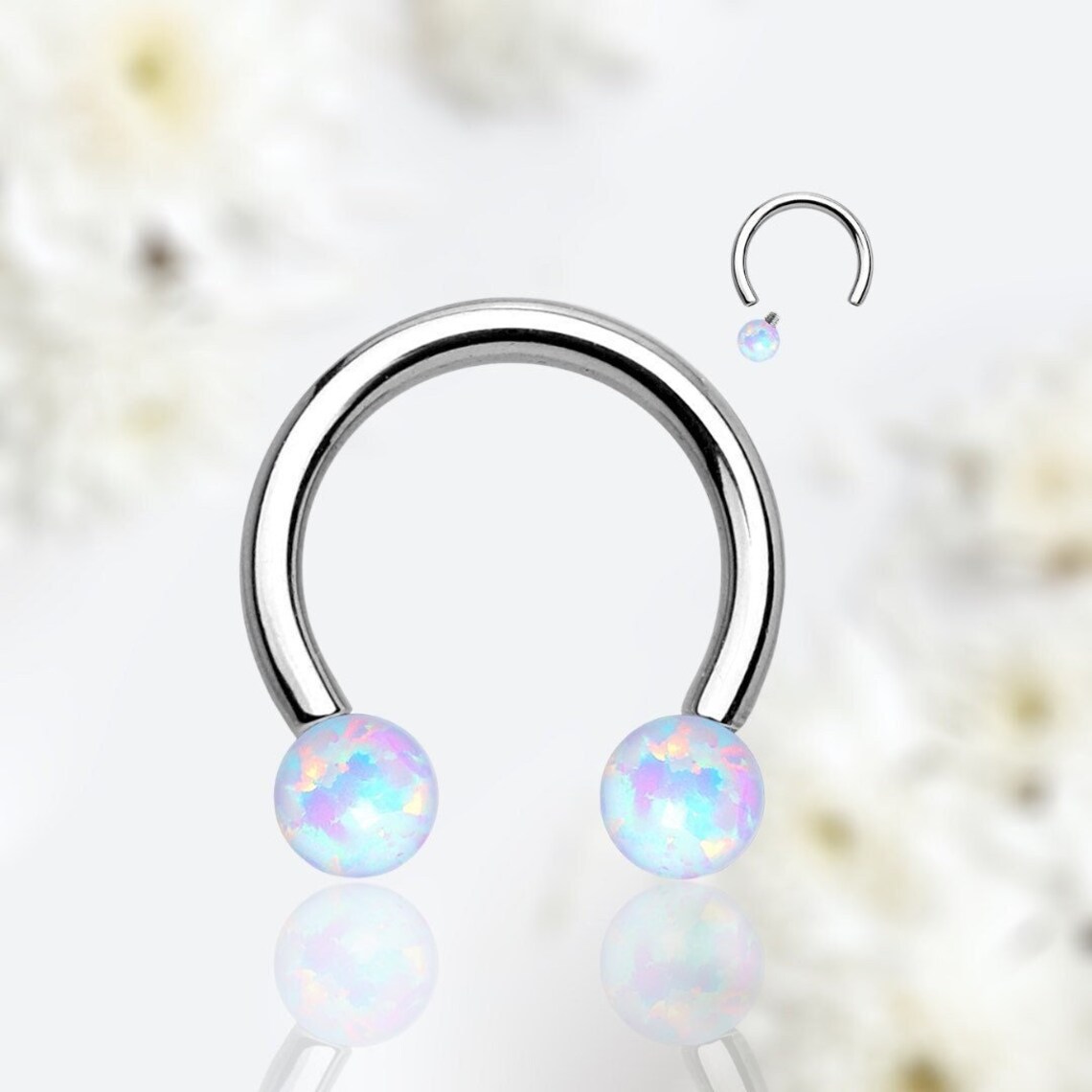 16G Internally Threaded White Opal Ends 8MM 10MM Horseshoe Septum Ring ...