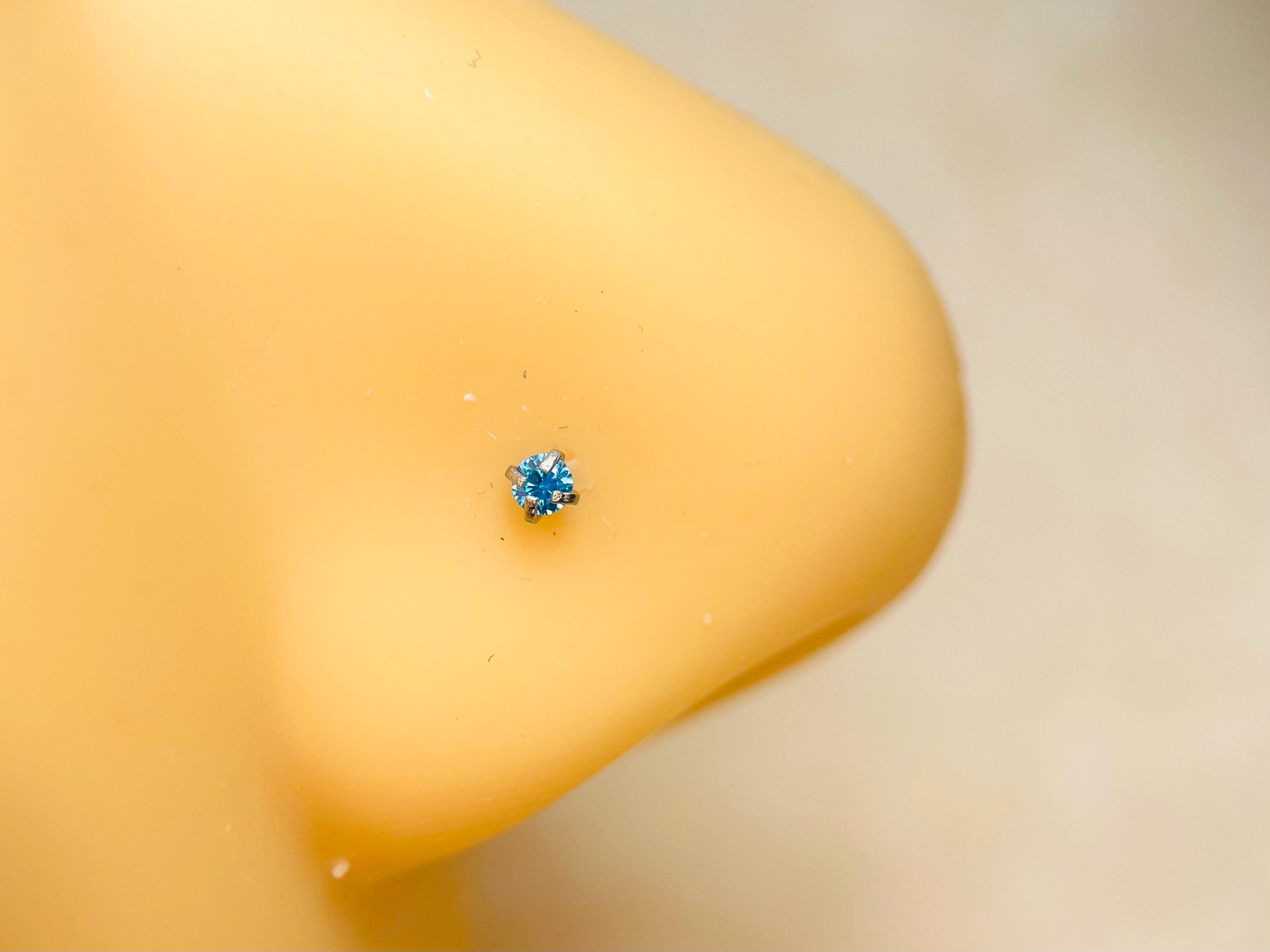 20G Baby Blue Gem L Shape Nose Piercing Stud, Simple Style Cute Baby ...