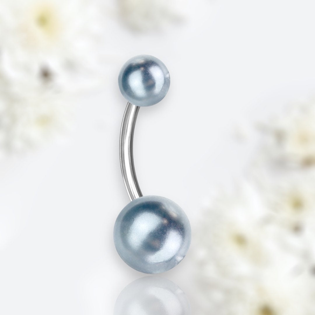 Blue Pearl Belly Ring, Simple Style Blue Pearl Texture Belly Button ...