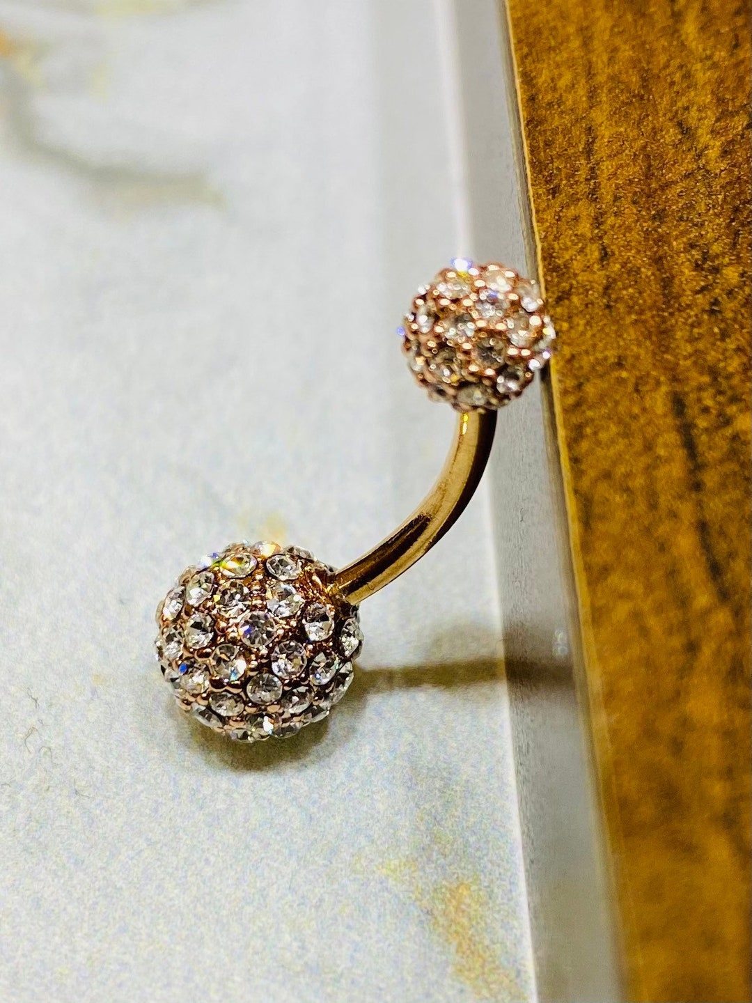 Rose Gold Sprinkled Diamonds Full Dome Cluster Belly Button Ring. Belly ...