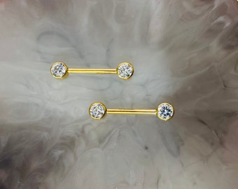 14kt Solid Gold.internally Threaded Nipple Barbell Set of 2..14g.12mm ...