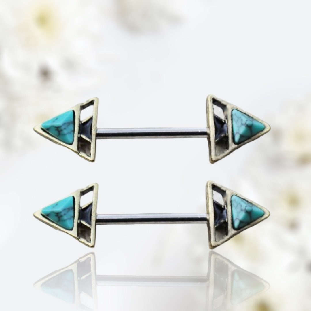 Pair of 14G Gold Turquoise Triangle Nipple Barbell - Etsy