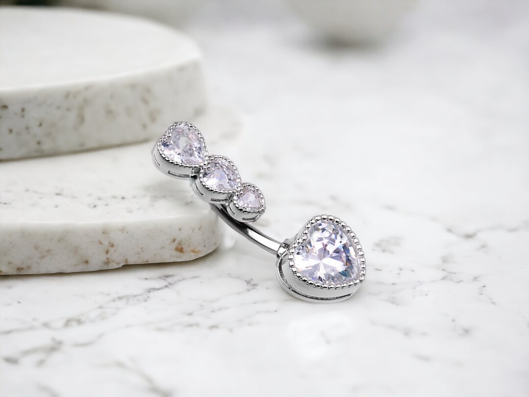 Triple Heart Tier Drop Top Belly Button Ring Piercing, Navel Ring ...