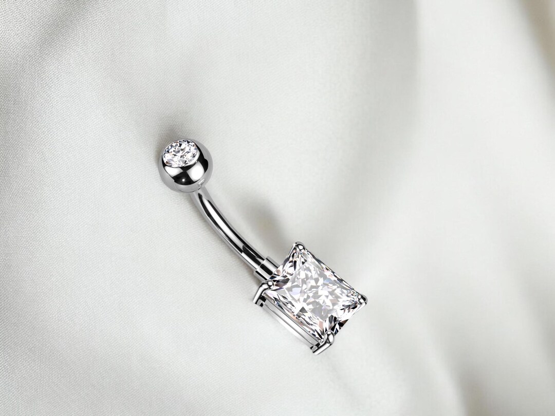 Square Belly Ring, Implant Grade Titanium Minimalist Square Gem Belly ...