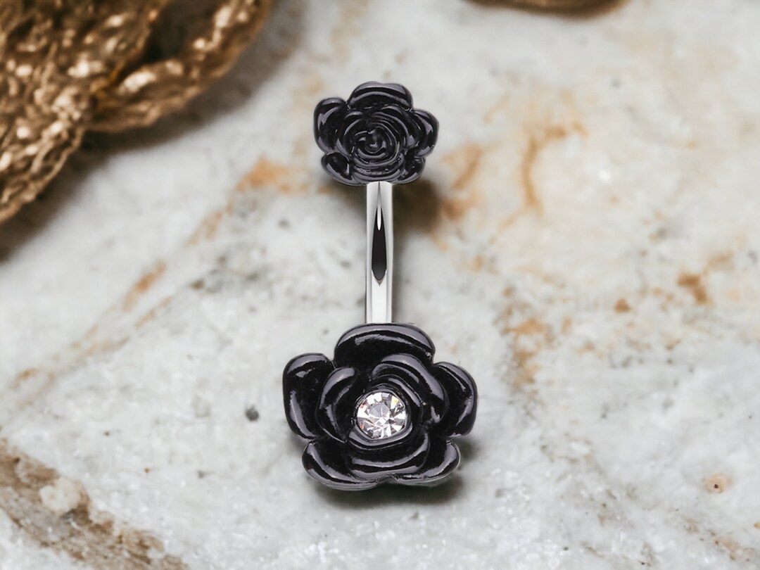 Black Rose Belly Button Ring Piercing - Etsy