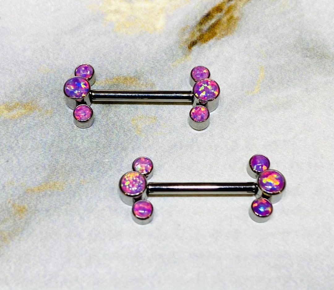 Paar 14G Implant Grade Titanium Innengewinde Pink Opal Nippel Barbells. Brustwarzen Piercing ...