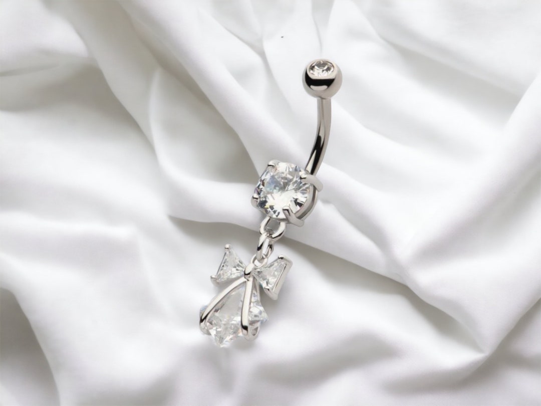 Dangling Bow Charm Belly Button Ring, Navel Piercing Body Jewelry ...