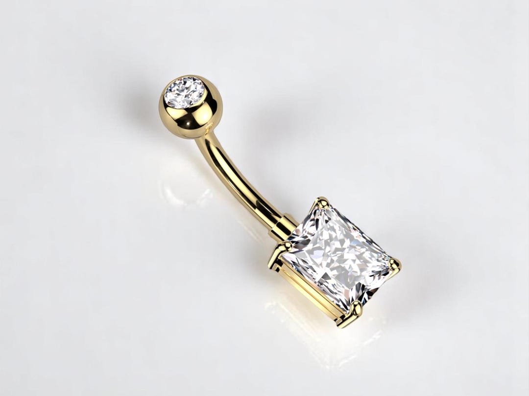 Square Belly Ring, Implant Grade Titanium Minimalist Square Gem Gold ...