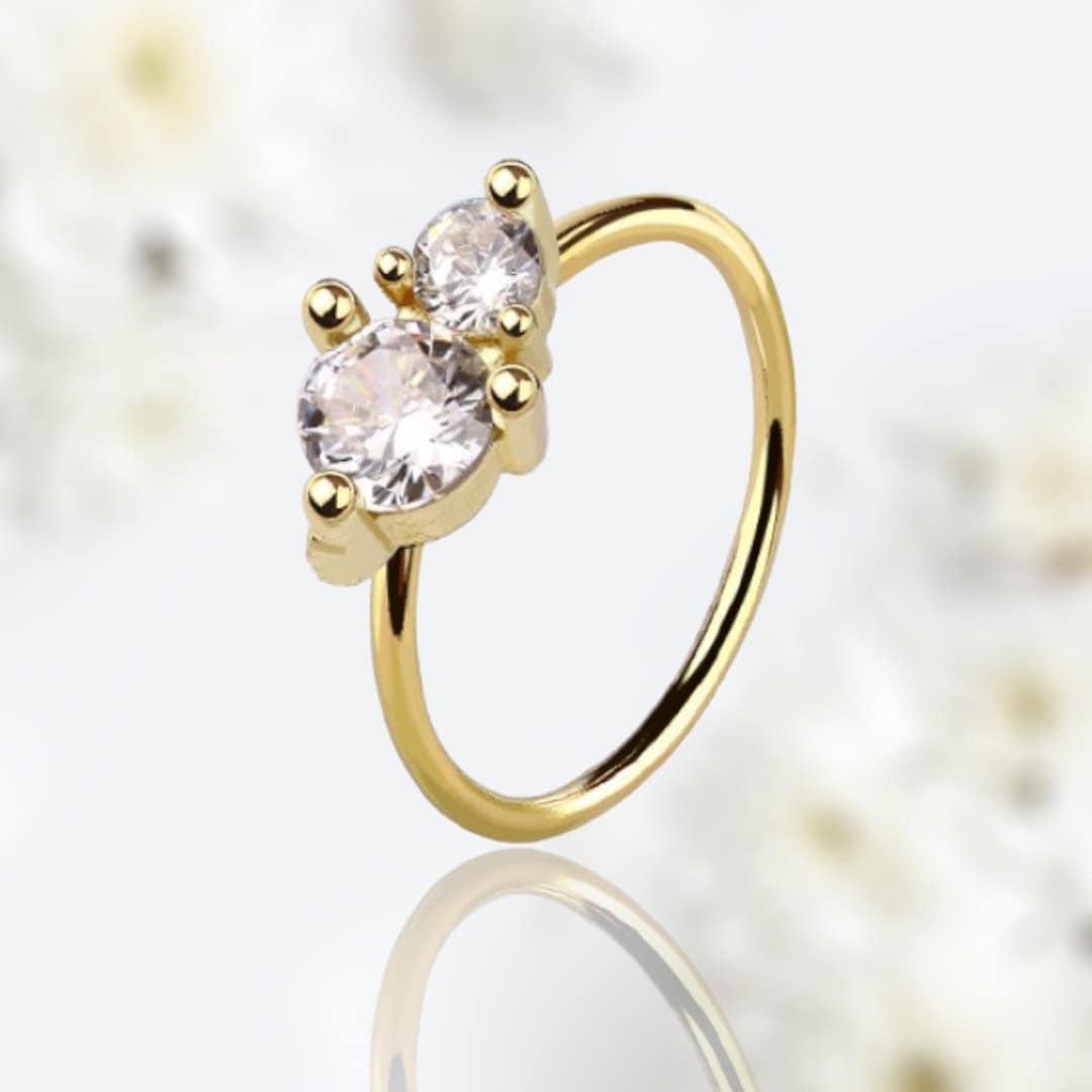 20G Gold Double Gem Nose Ring, Simple Style Bendable Nose Piercing Hoop ...