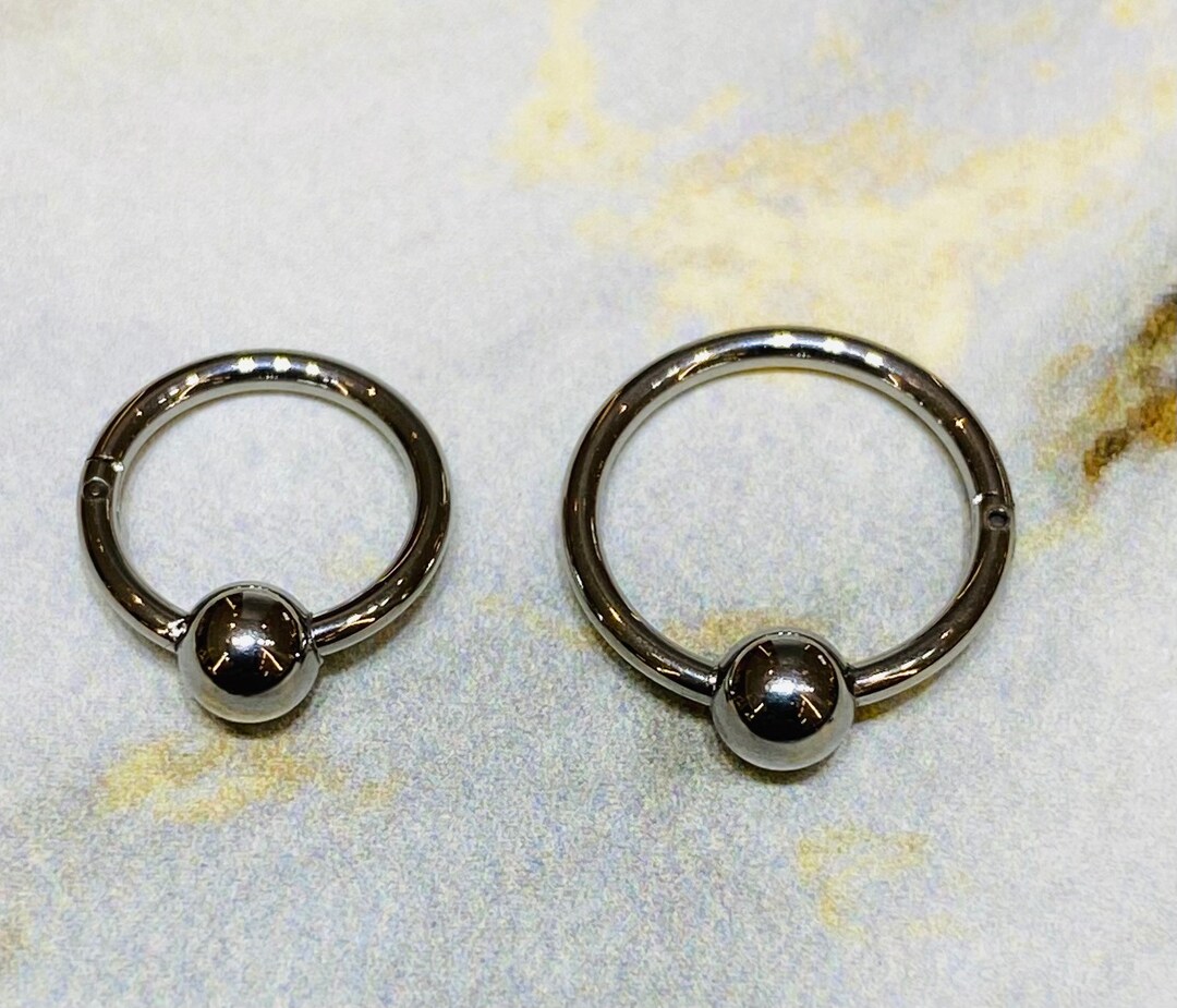 16G Silver Captive Bead Septum Piercing Hoop Clicker Ring Simple Style ...