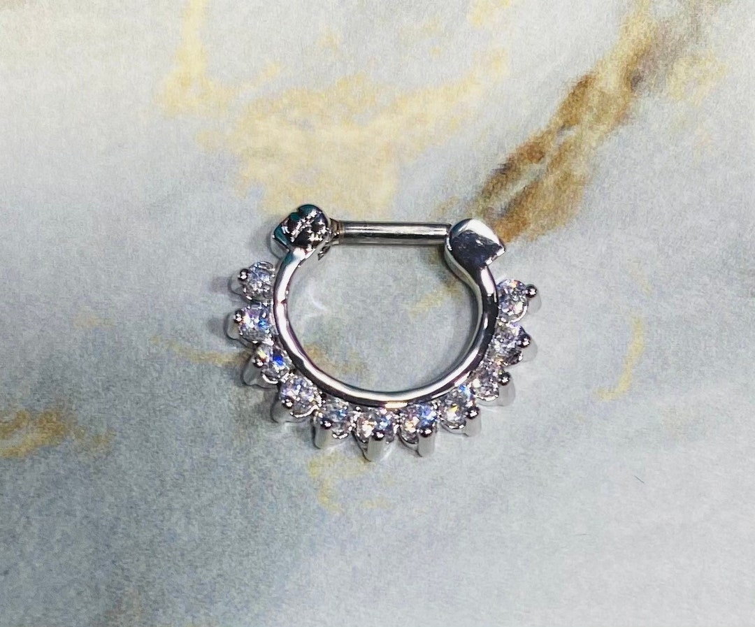 16G Diamond Decor Front Septum Piercing Hoop Clicker Ring Decorative ...