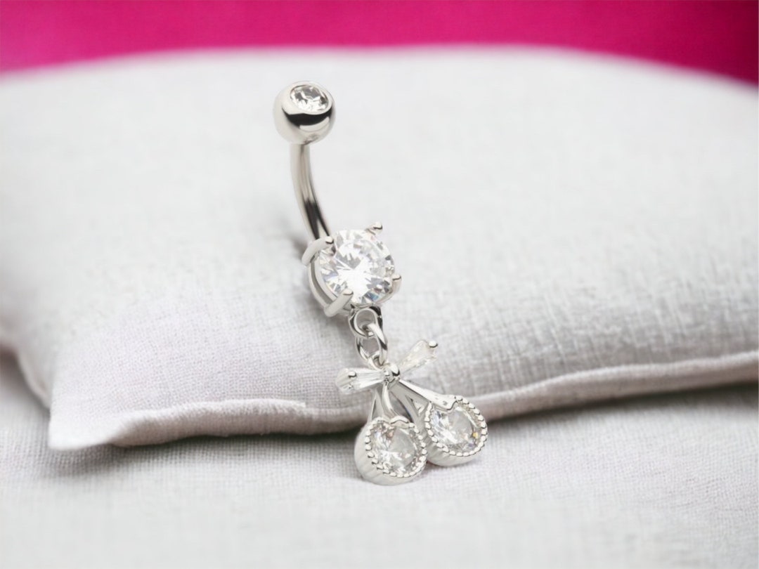 Dangling Cherry With Bow Dangling Belly Button Ring • Body Jewelry ...