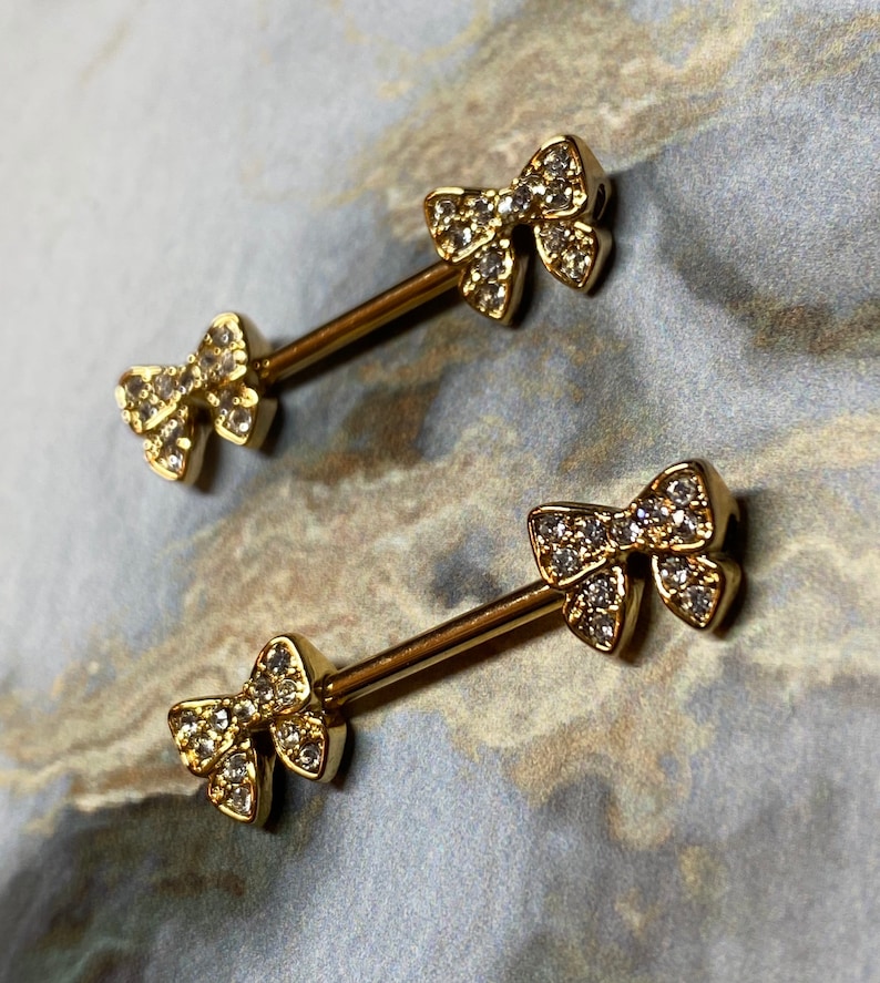 A Set of Dainty Bow Tie Nipple Barbell - Etsy
