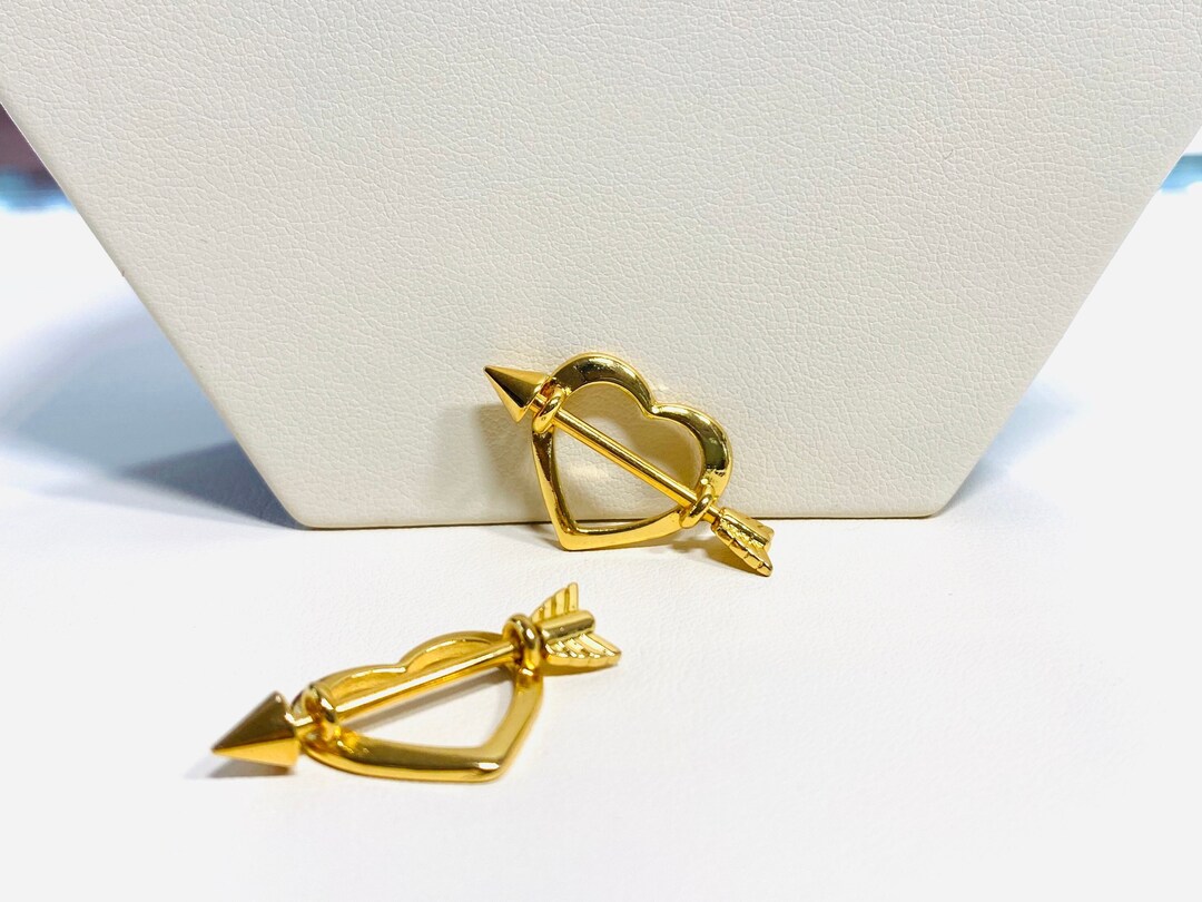 14G Gold Cupid Heart Nipple Shield Barbells. Nipple Piercings. - Etsy